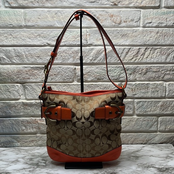 Coach | Bags | Coach Signature Orange Gold Hardware Canvas Leather ...